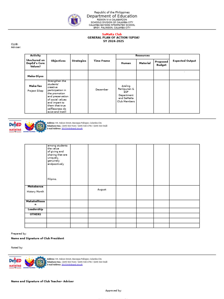 Club Action Plan Template | PDF