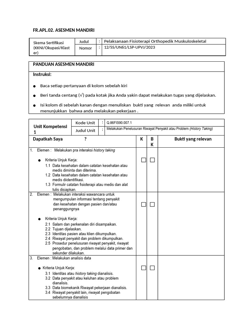 FR - Apl 02. Asesmen Mandiri Alysha Niva | PDF
