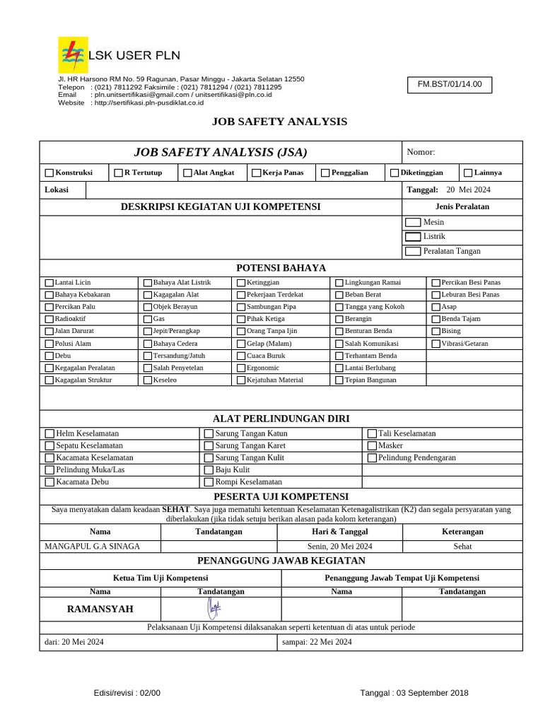 JOB SAFETY ANALYSIS Ok | PDF