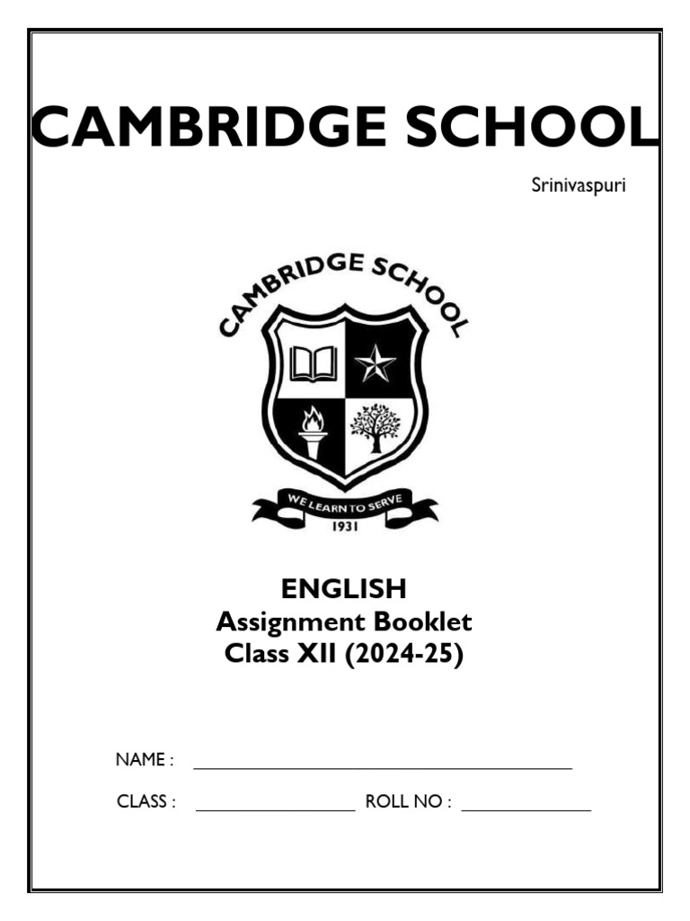 Cambridge School: English Assignment Booklet Class XII (2024-25) | PDF