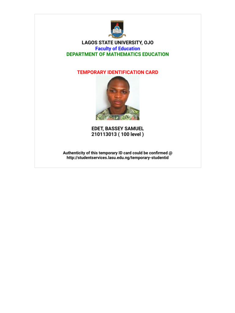 Lasu Temporary Student Id | PDF