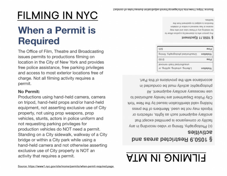 Filming in NYC and MTA | PDF