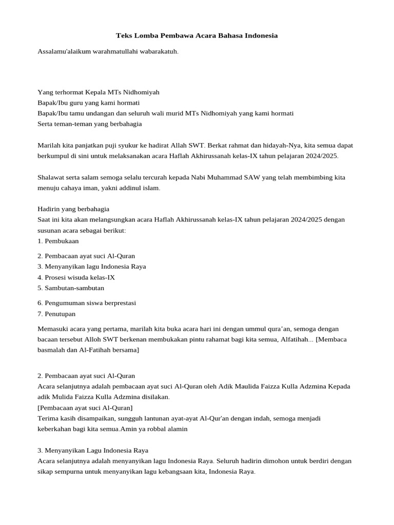 Teks Lomba Pembawa Acara Bahasa Indonesia | PDF