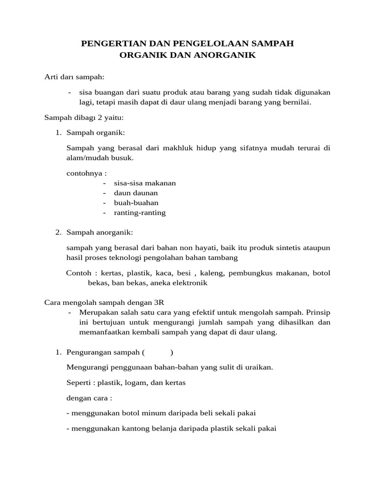 Pengertian Dan Pengelolaan Sampah Organik Pan Anorganik | PDF