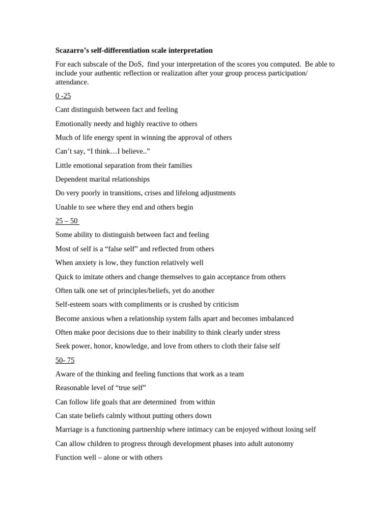 Scazzaros Self Differentiation Scale Interpretation | PDF
