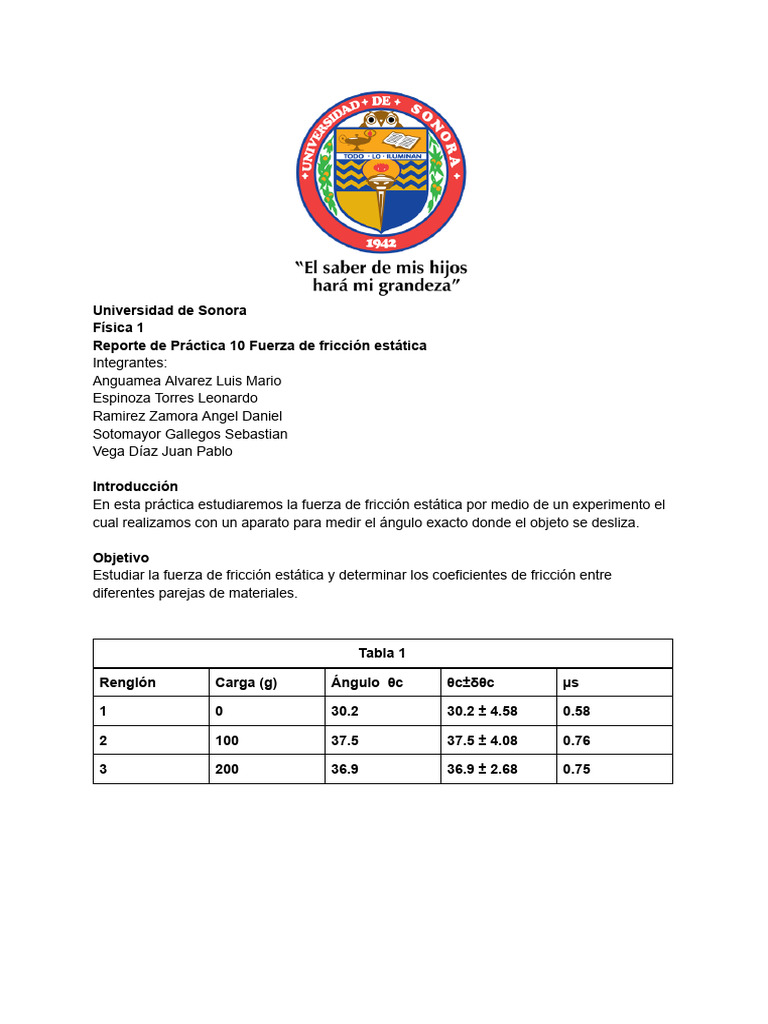 Reporte de Física 10 | PDF