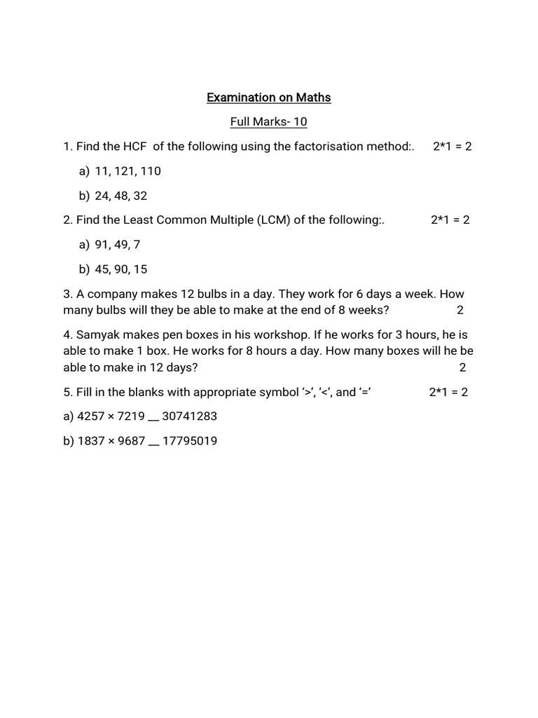 Examination On Maths | PDF