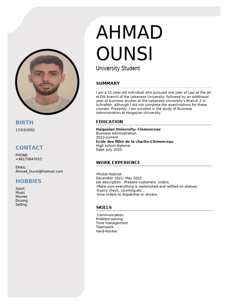 Ahmad Ounsi CV 2023 | PDF