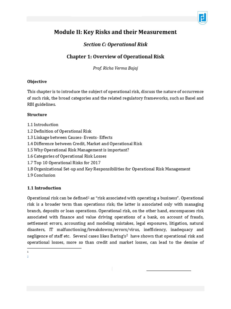 RSKMGT Module II Operational Risk CH 1 Overview of Operational Risk ...