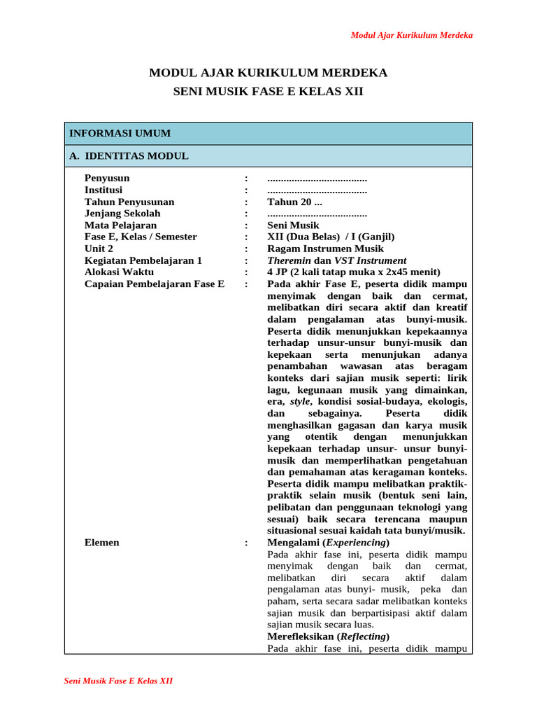 Modul Ajar Unit 2 Ragam Instrumen Musik | PDF