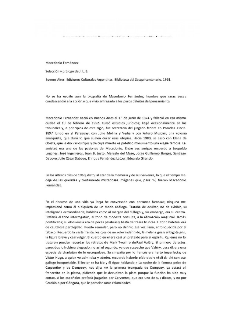 Prólogos de Borges - Macedonio | PDF
