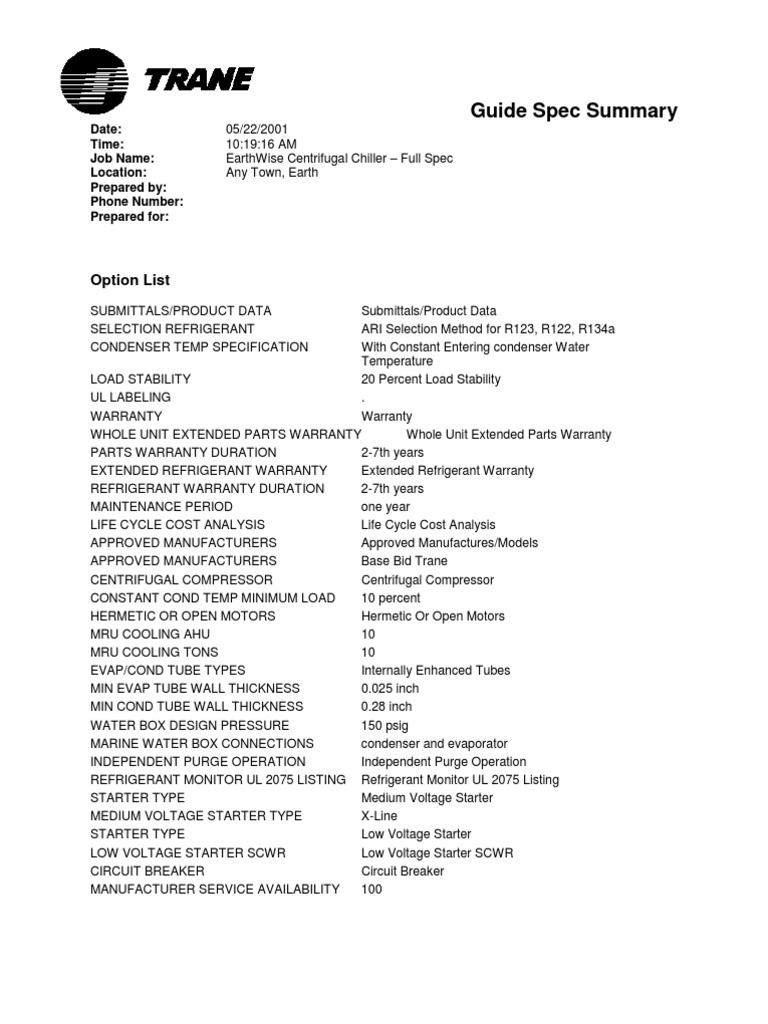 Ewctv - Trane Chiller Spec Sheet | Download Free PDF | Fuse (Electrical ...