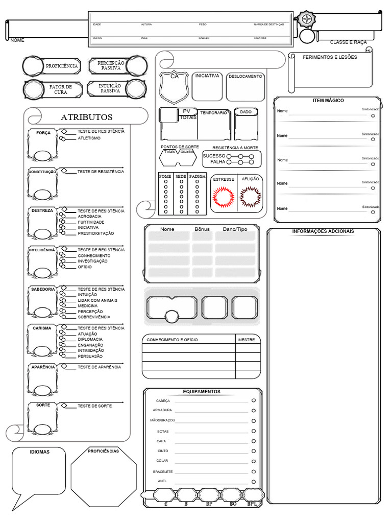 Ficha de RPG Com Atributo Sorte e Aparencia | PDF