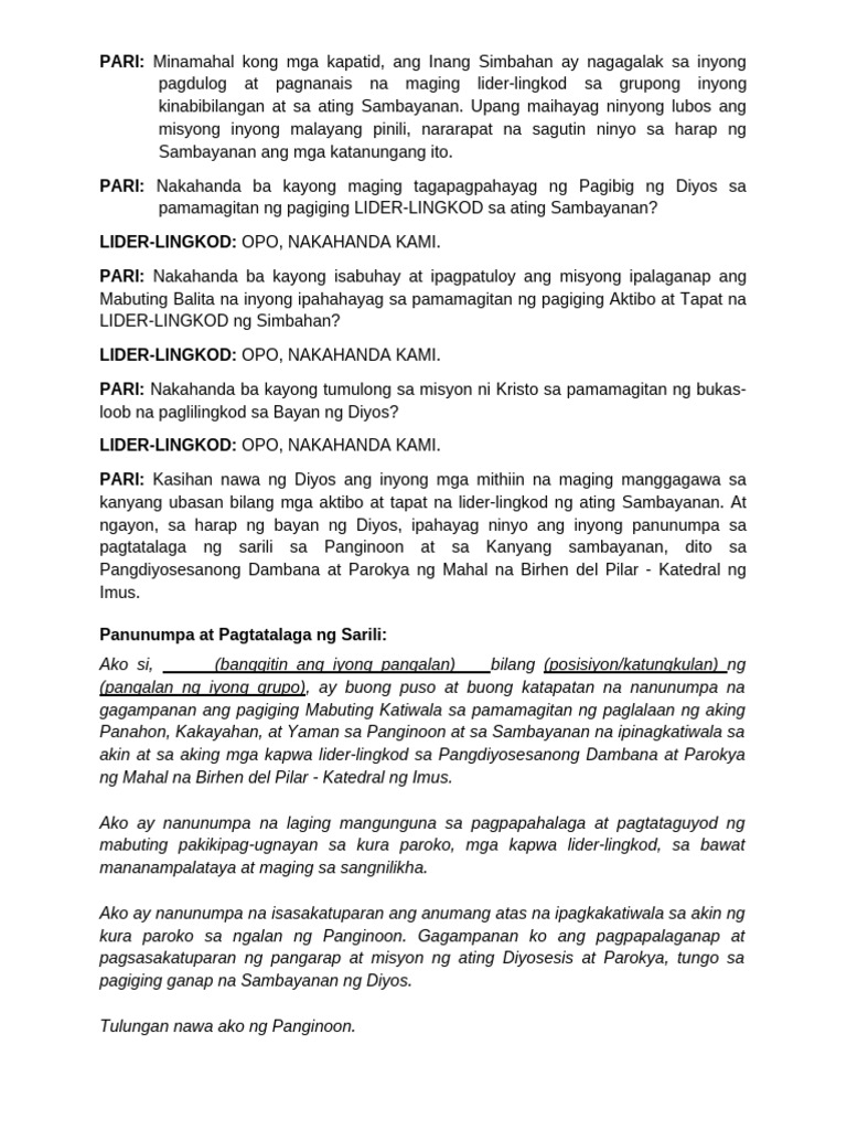 Panunumpa Ng Mga Lider Lingkod | PDF