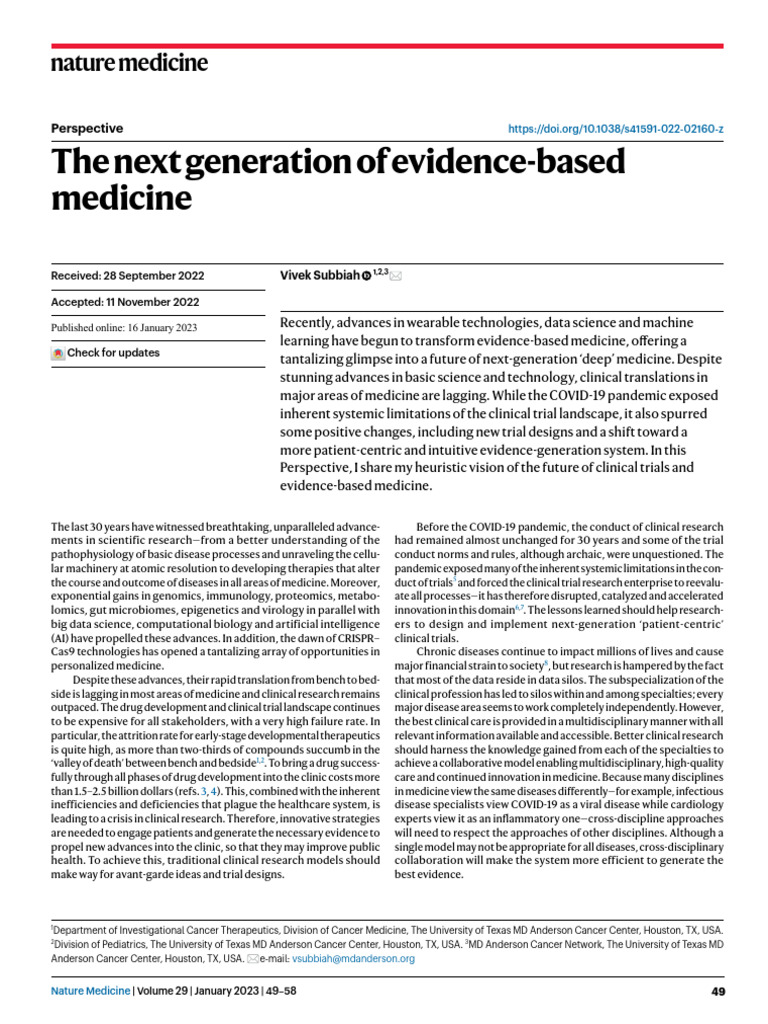 The Next Generation of Evidence-Based Medicine | PDF