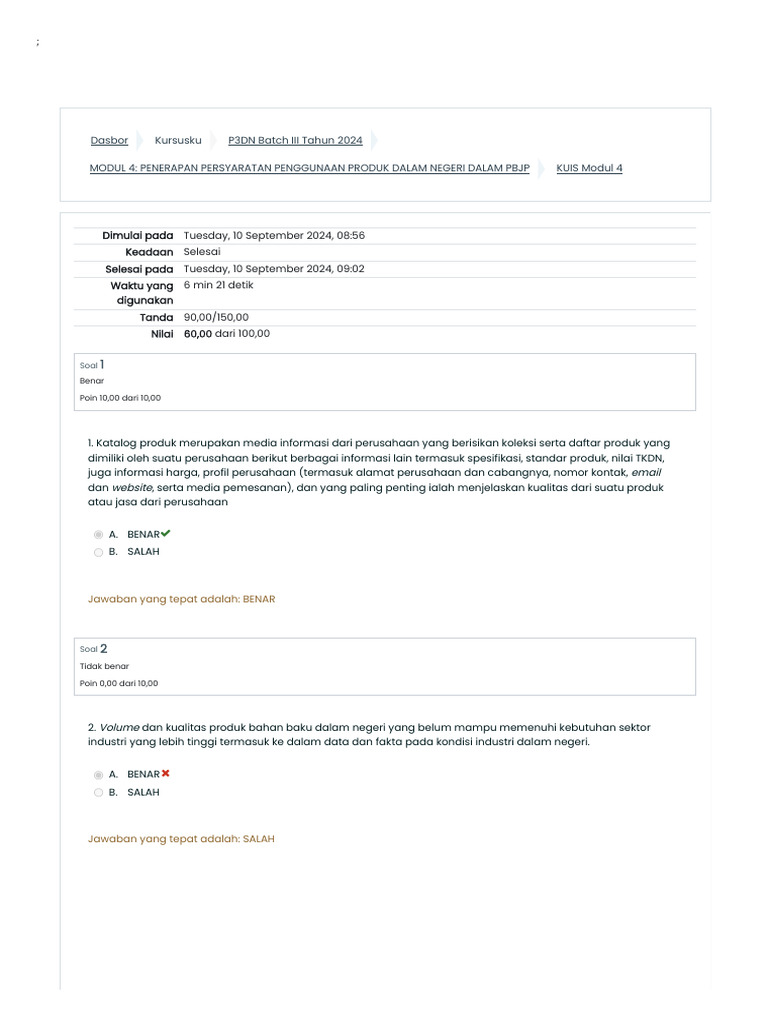 KUIS Modul 4 - Ulasan Hasil Pengerjaan Kuis | PDF