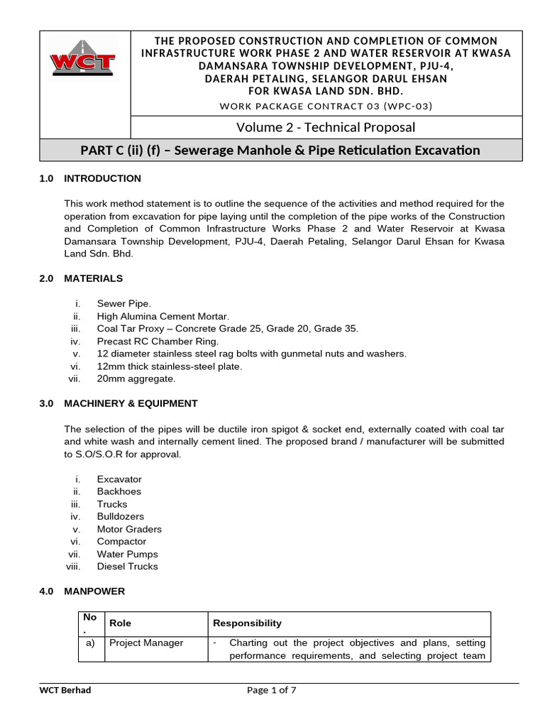 MOS Sewerage Manhole & Pipe Reticulation | PDF