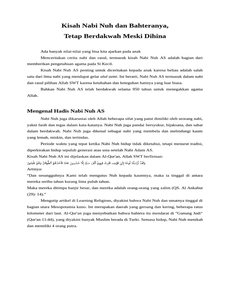 Kisah Nabi Nuh Dan Bahteranya | PDF