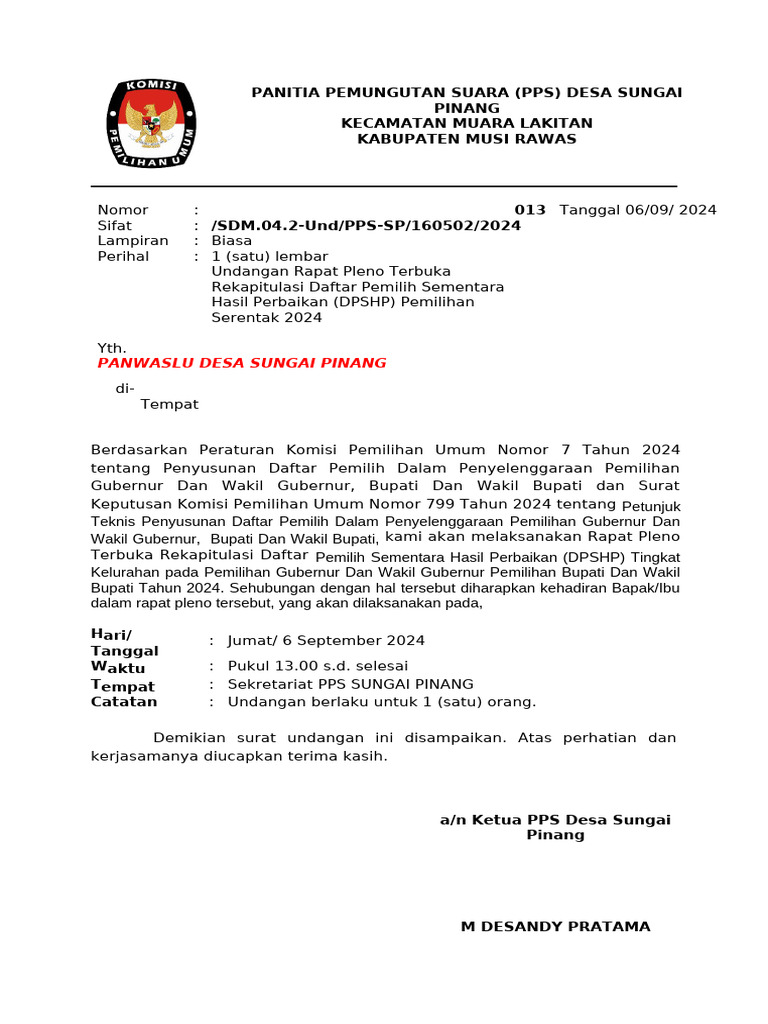 03 Draft Undangan DPHP PPS - PPK | PDF