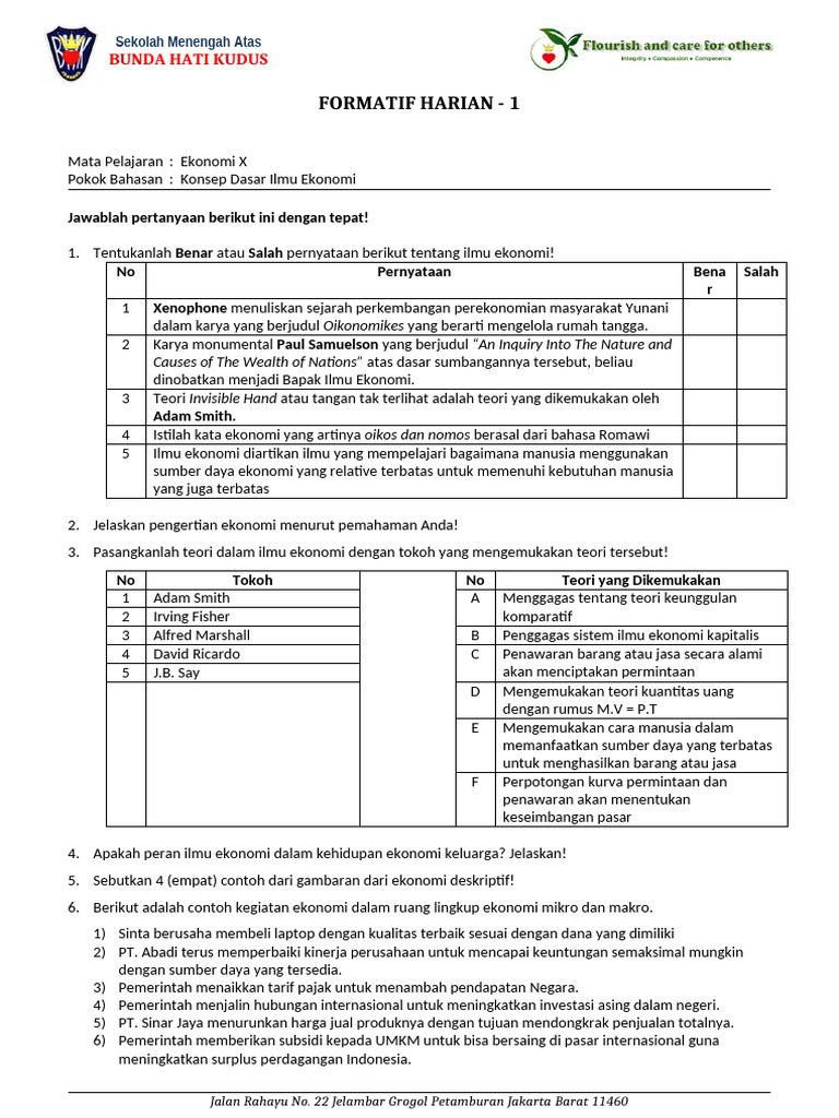Formatif Harian - 1: Bunda Hati Kudus | PDF