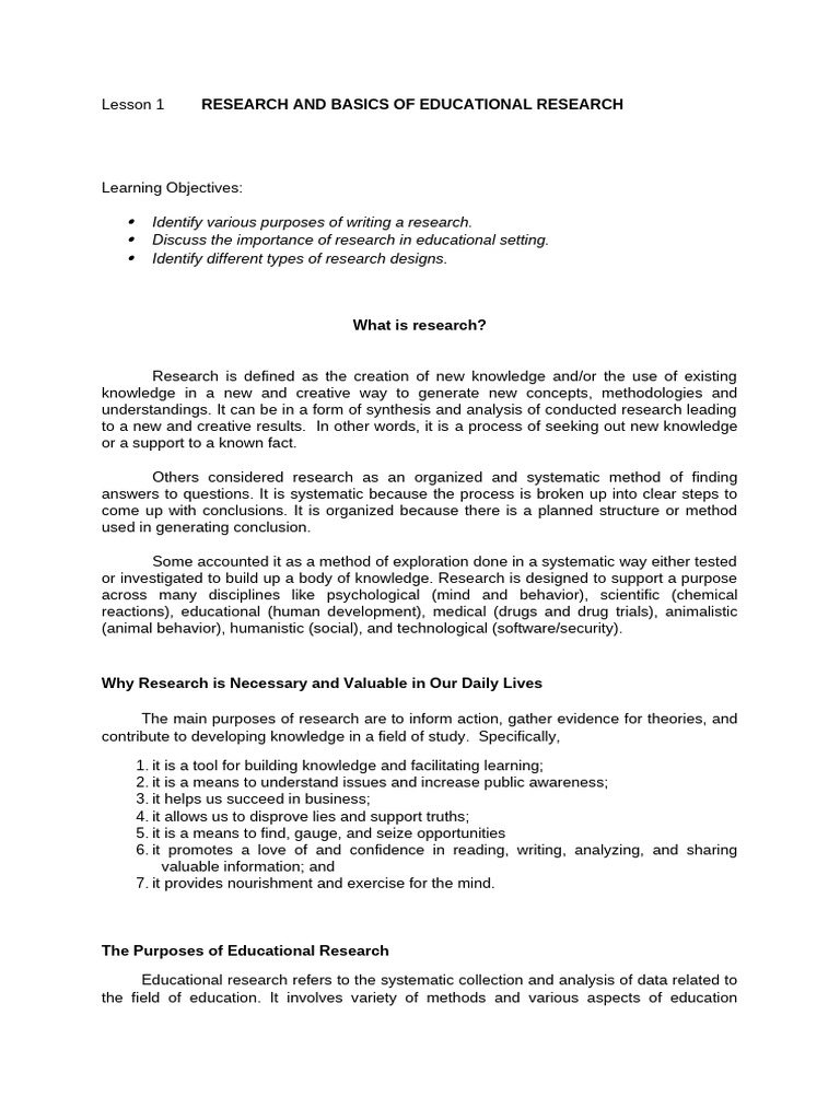 Lesson 1RESEARCH AND BASICS OF EDUCATIONAL RESEARCH | PDF
