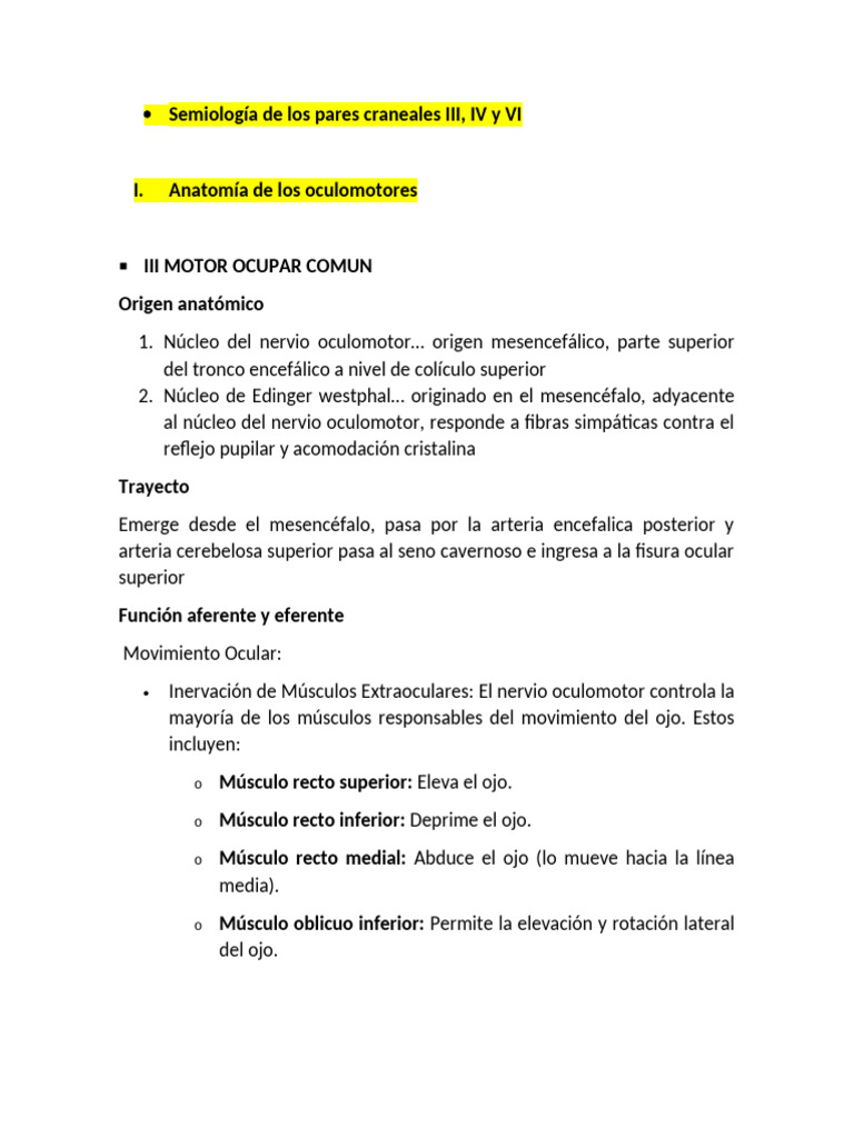 Semiologia de Los Oculo Motores Resumen | PDF