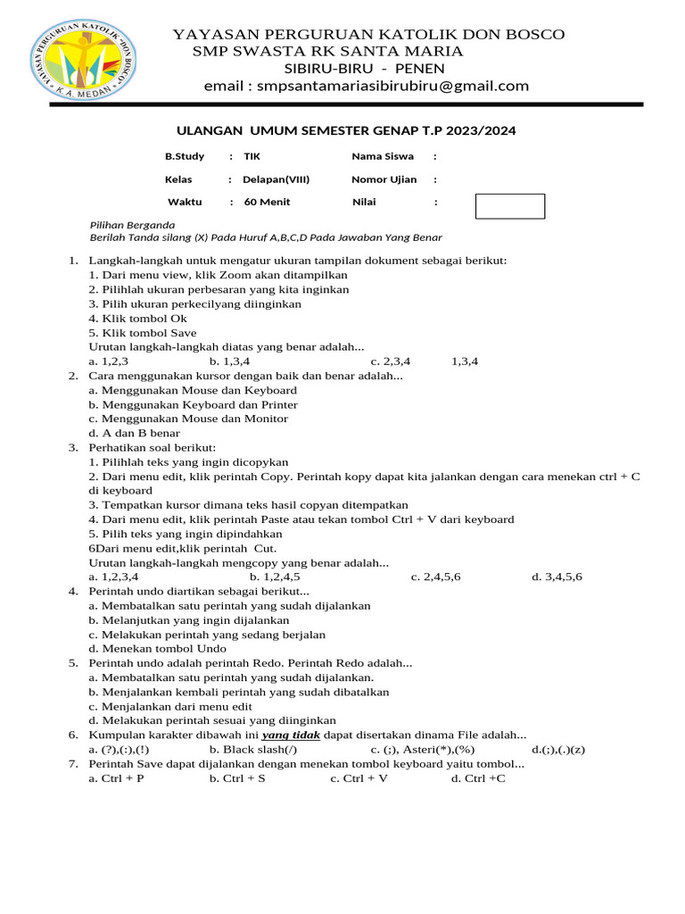 Soal Tik Kelas 8 | PDF