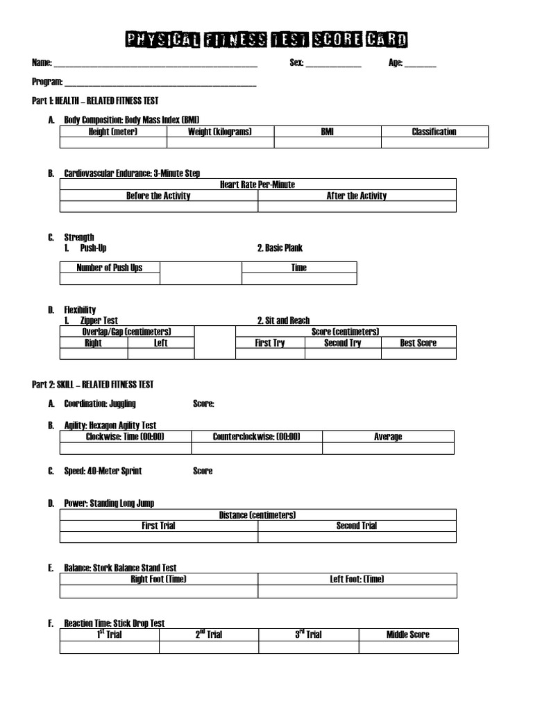 Physical Fitness Test Score Card | PDF