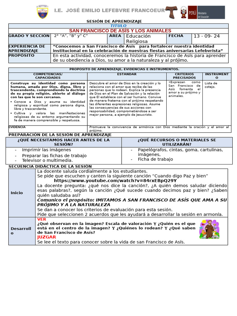 SESION E.R. Conocemos La Historia de San Francisco de Asis. | PDF