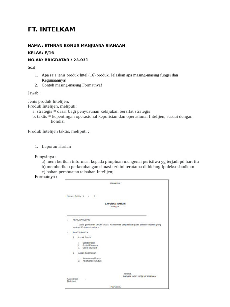 Ethnan Siahaan - Tugas Intelkam | PDF
