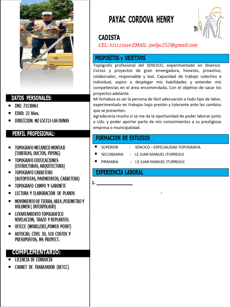 Payac Cordova Henry: Cadista Topografo | PDF