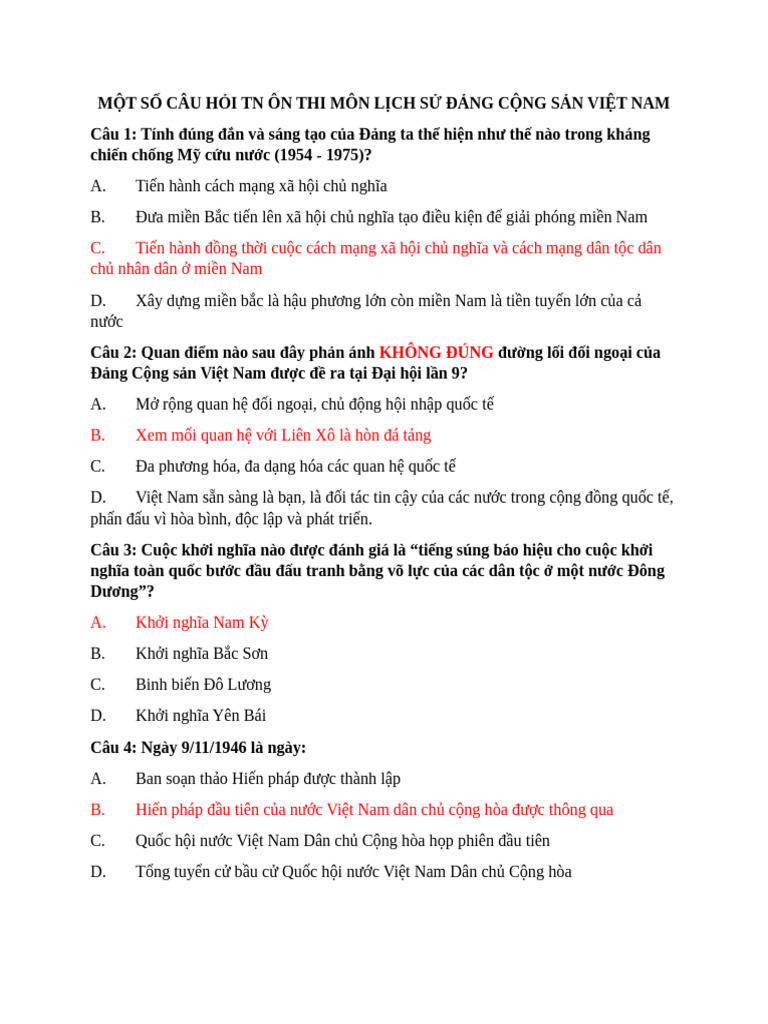 Câu hỏi ôn thi TN môn LSD (Ôn tập chứ k phải ôn tủ) . | PDF