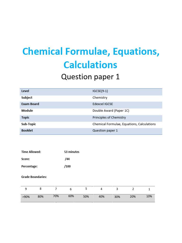 5.1 Chemical Formulae, Equations, Calculations (1C) QP Part 1 | PDF 5.1 Chemical Formulae, Equations, Calculations (1C) QP Part 1 | PDF