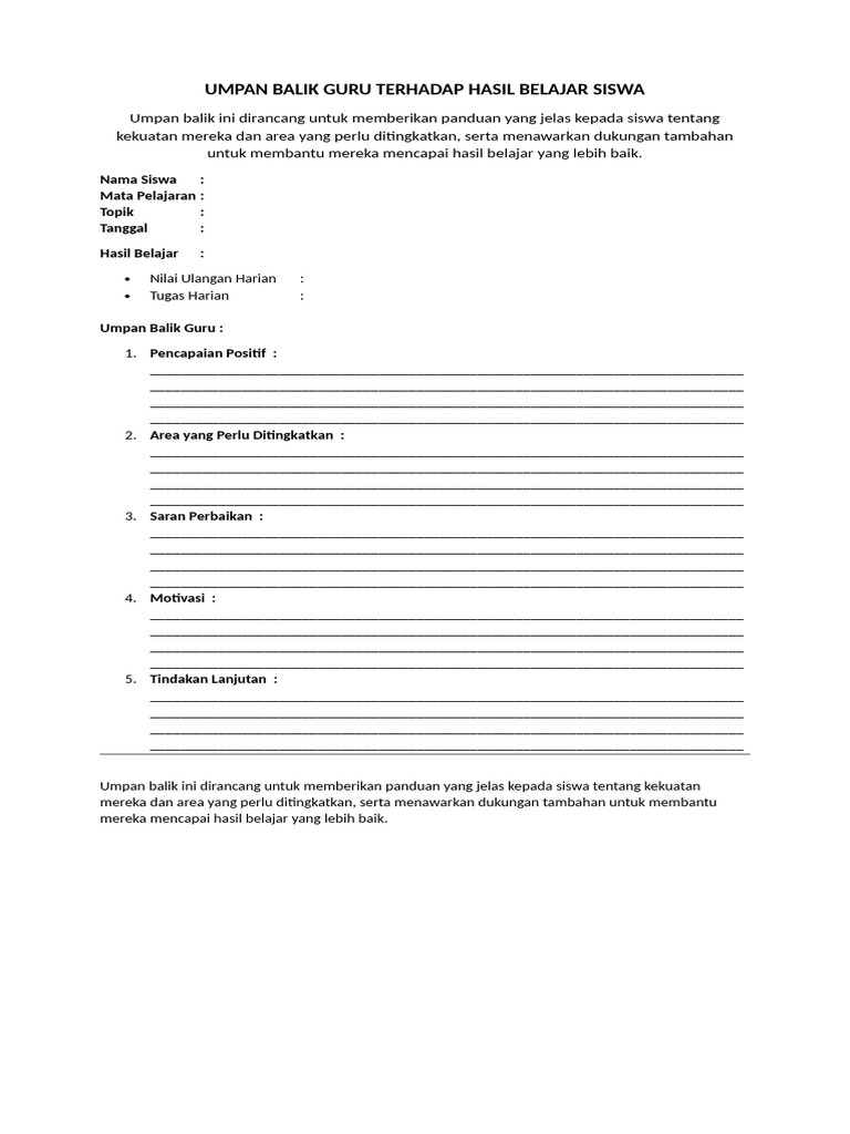 4 Contoh Umpan Balik Guru Terhadap Hasil Belajar Siswa | PDF