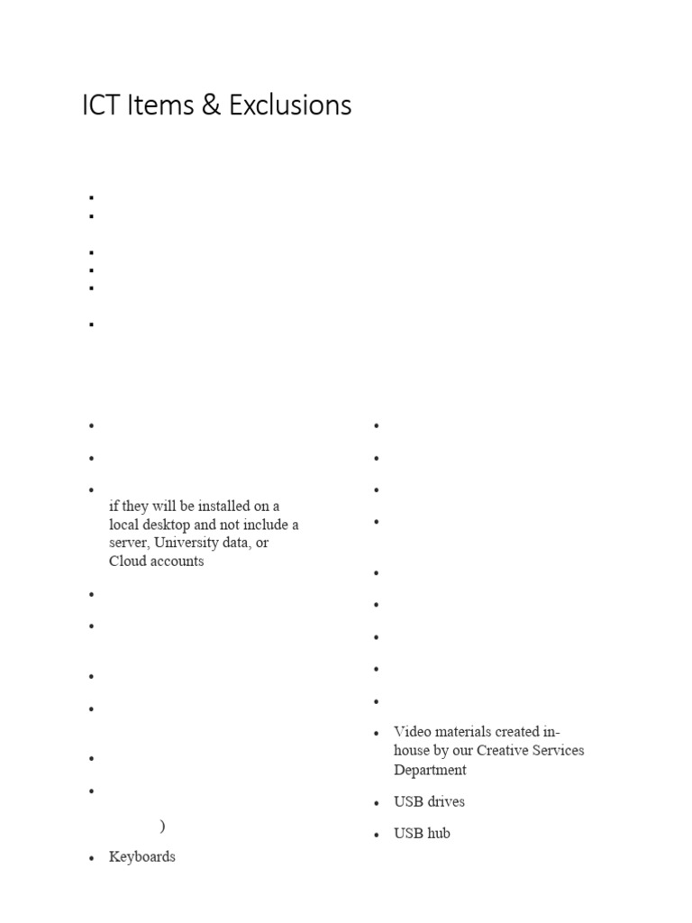 Ict Items and Exclusions1 | PDF
