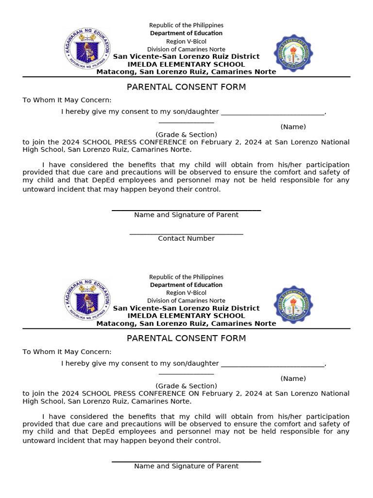 Parents Consent Imeld Es DSPC 2024 | PDF