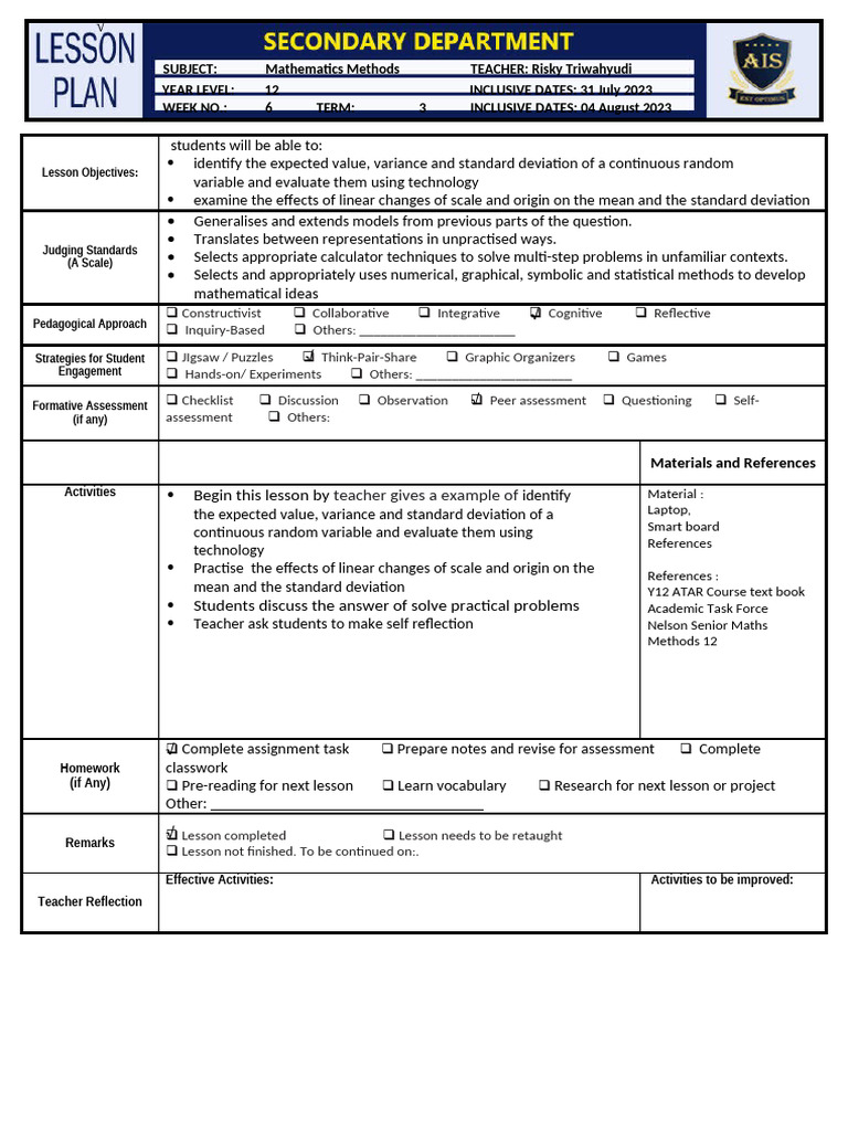 Lesson Plan T3 Week 6 Y12 - 31 - 04 August 2023 | PDF | Inquiry Based ...