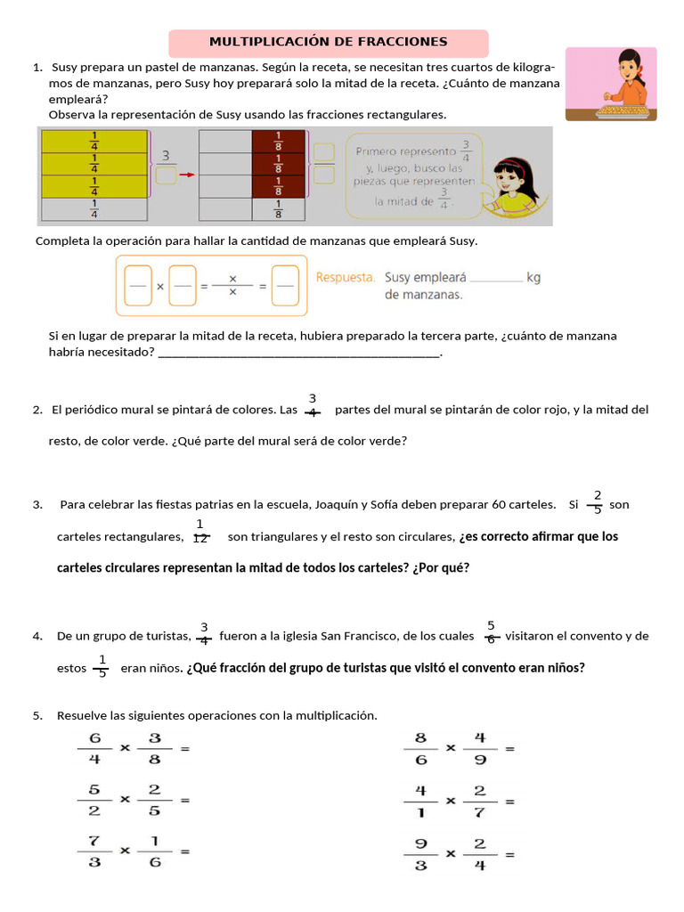 Ficha-Lun-Mat-Multiplicación de Fracciones-1 | PDF