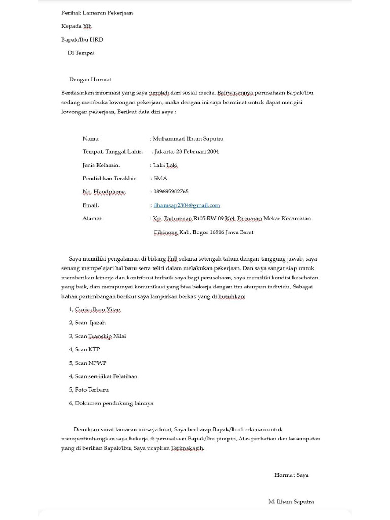 CV M Ilham Saputra | PDF