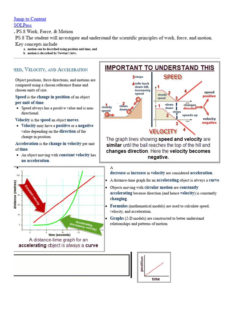 SOL PS.8 Work, Force and Motion - 2018 Standards | PDF