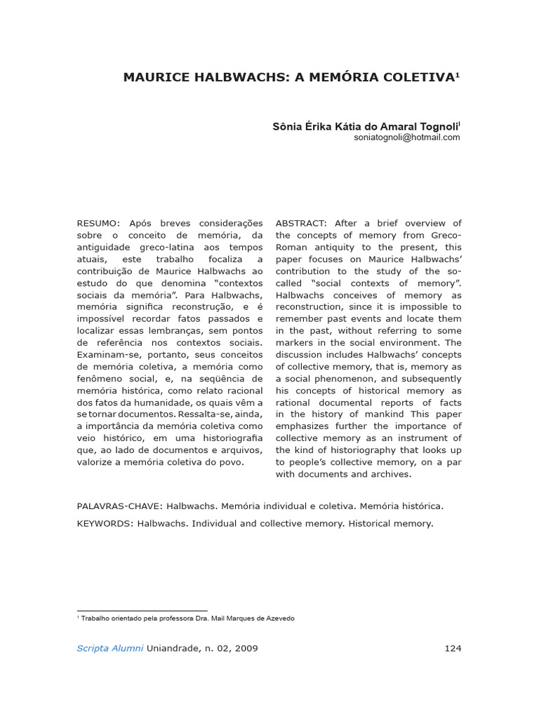 Maurice Halbwachs A Memoria Coletiva 1 1 | PDF