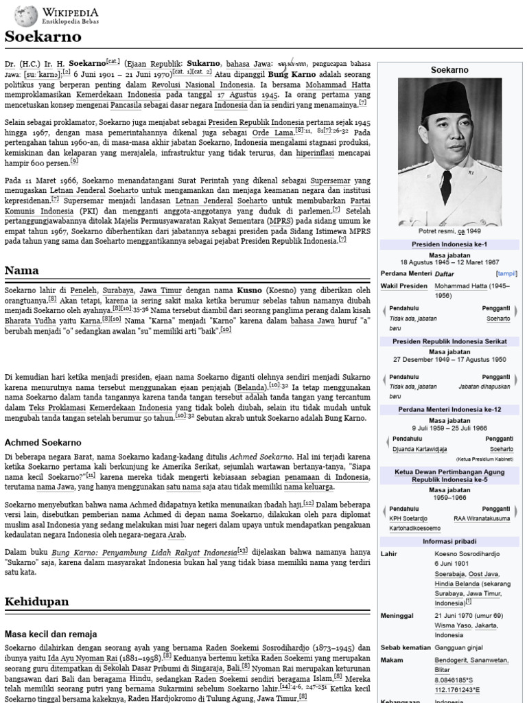 Soekarno - Wikipedia Bahasa Indonesia, Ensiklopedia Bebas | PDF