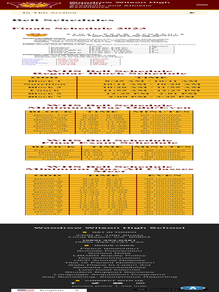 Bell Schedules - Woodrow Wilson High School | PDF