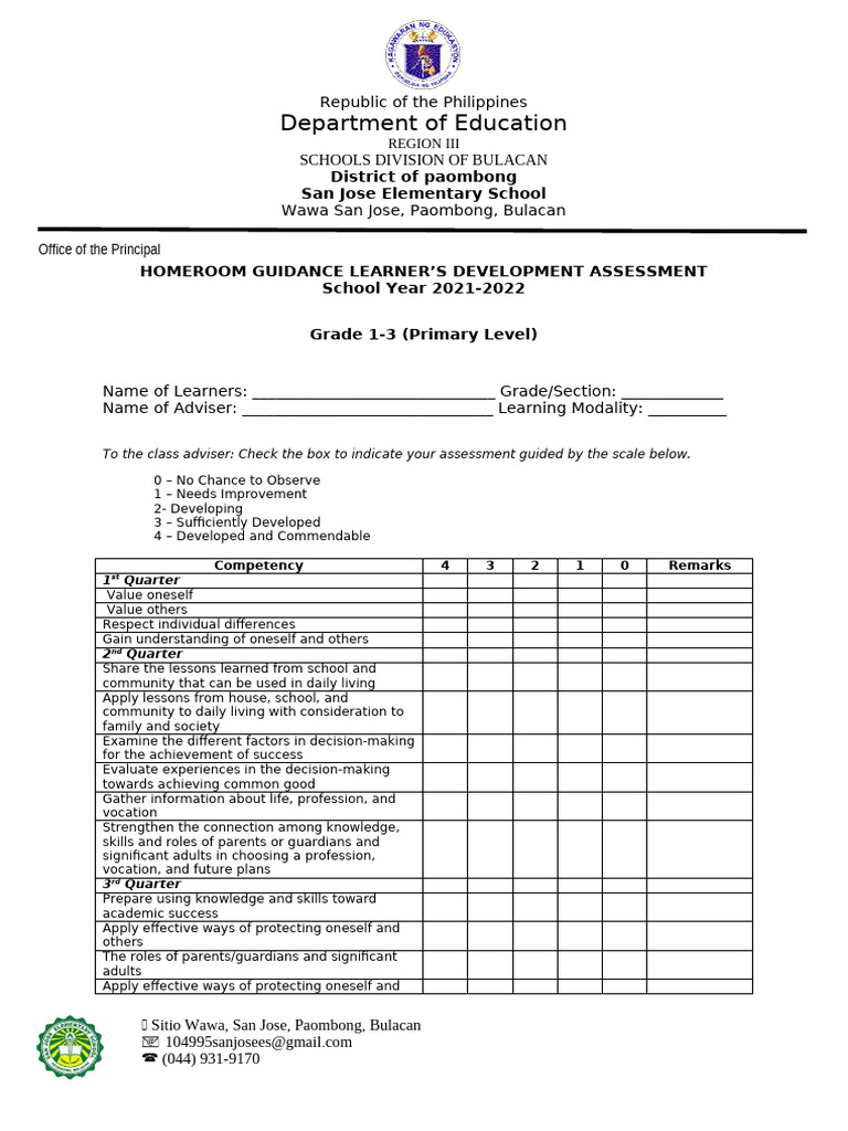 Homeroom Learners Development Assessment | PDF