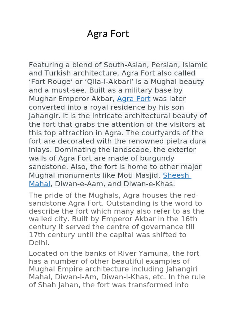 Agra Fort (History) | PDF