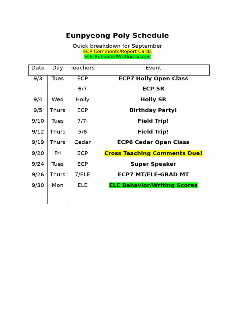 Eunpyeong Poly Schedule | PDF