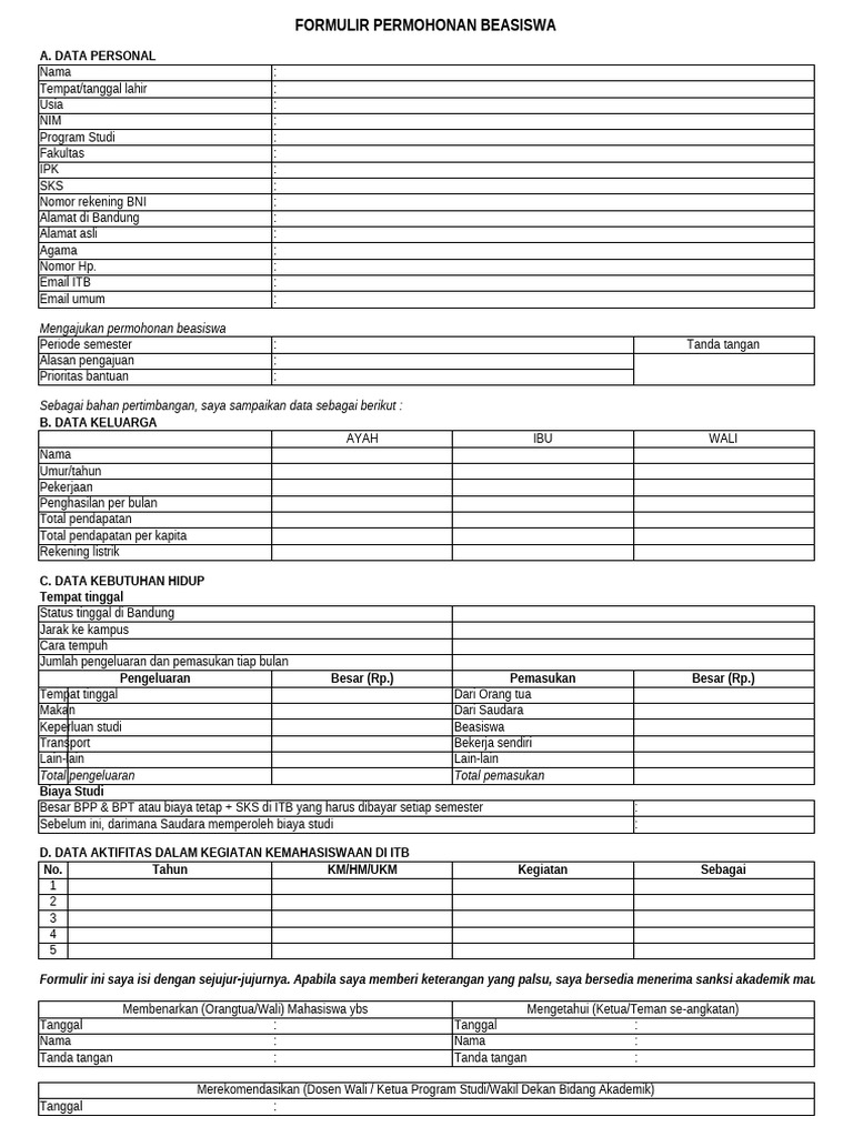 Formulir Permohonan Beasiswa - Baru | PDF