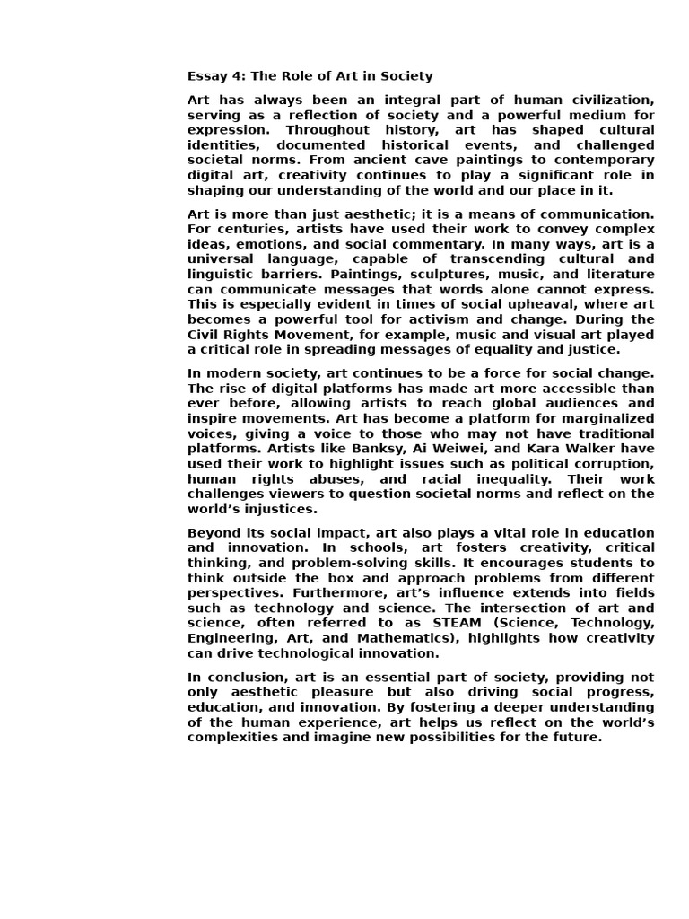 Essay 4 The Role of Art in Society | PDF