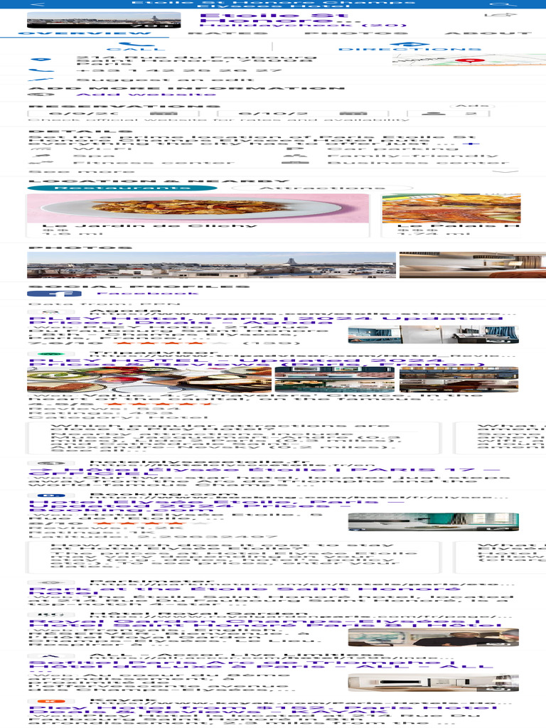 Etoile ST Honore Champs Elysees Hotel Paris - Sea | PDF