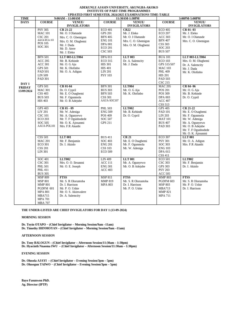 Updated Time Table 24-25-1 | PDF